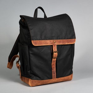 Custom Black Waxed Canvas Backpack. Personalized College & Work Bag ...