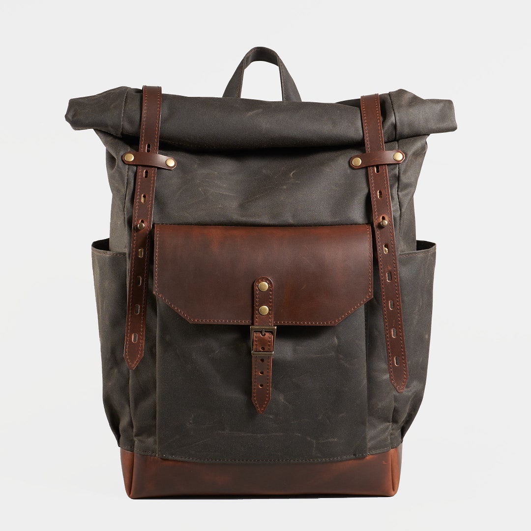 Waxed Canvas Backpack. Laptop Backpack. Waxed Canvas Leather Bag ...