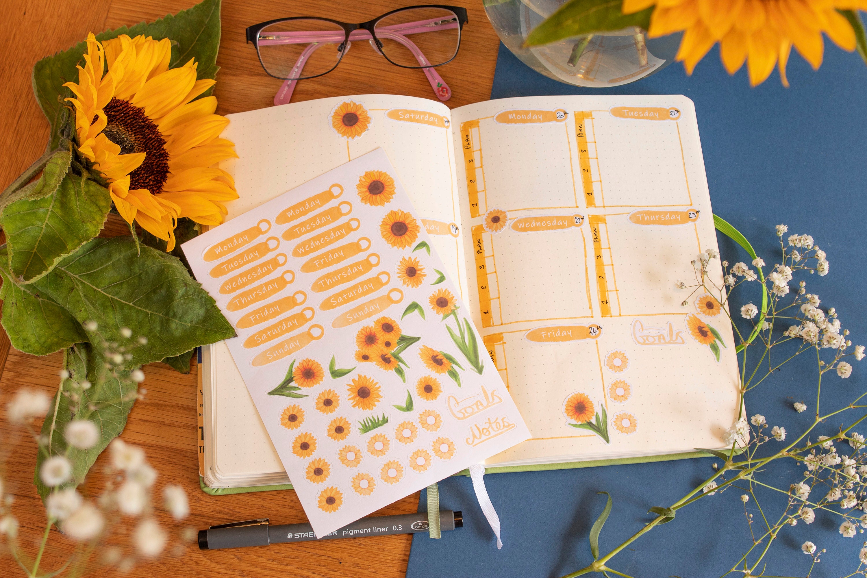 Sunflower Theme Yellow Bullet Journal Weekly Planner Stickers - Etsy UK