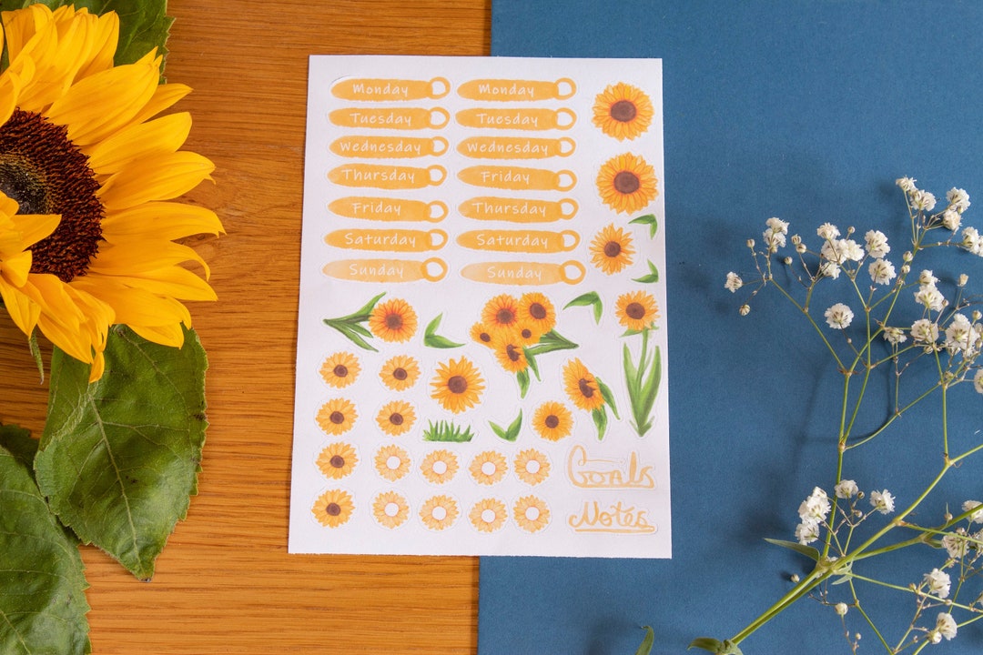 Sunflower Theme Yellow Bullet Journal Weekly Planner Stickers - Etsy