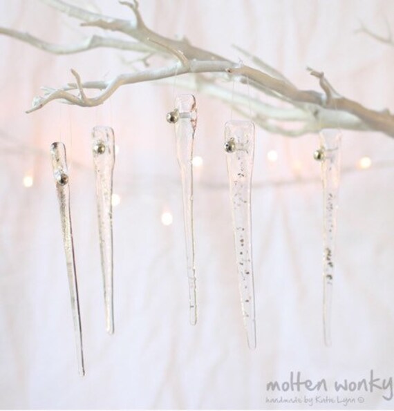 Fused Glass Icicle Glitter Icicle Decoration Box Set of 5 | Etsy