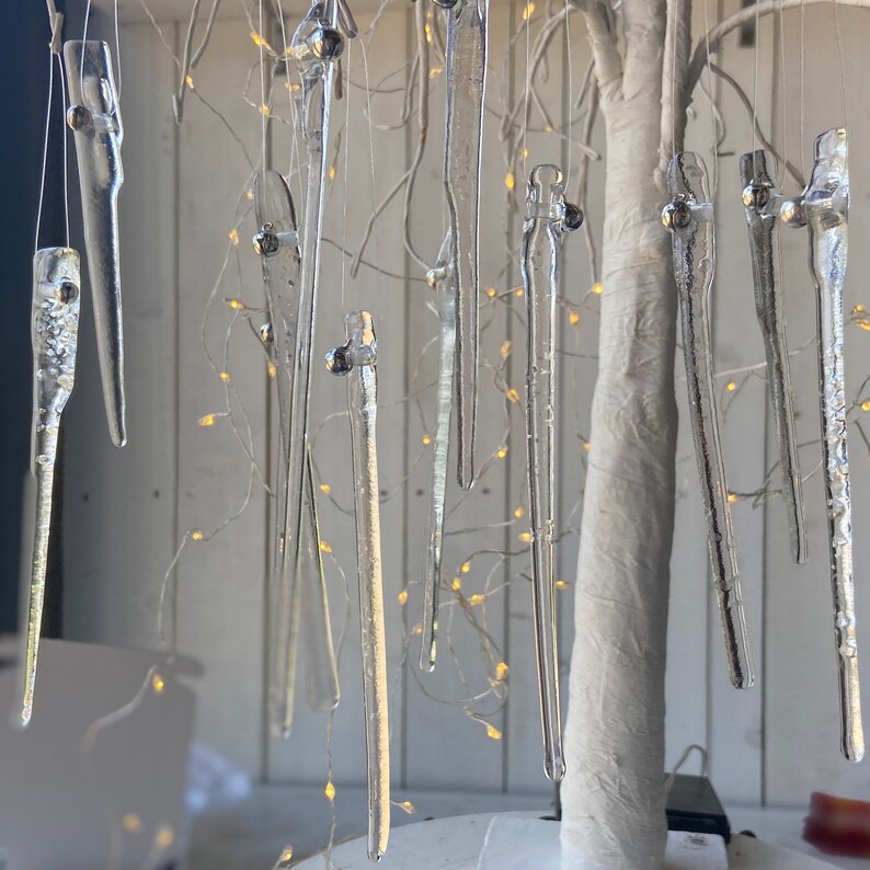 13 Handmade Fused Glass Glitter Icicles – Box of 13 Sparkling Christmas ...