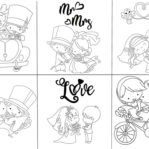 Bride and Groom Coloring Pages - Etsy