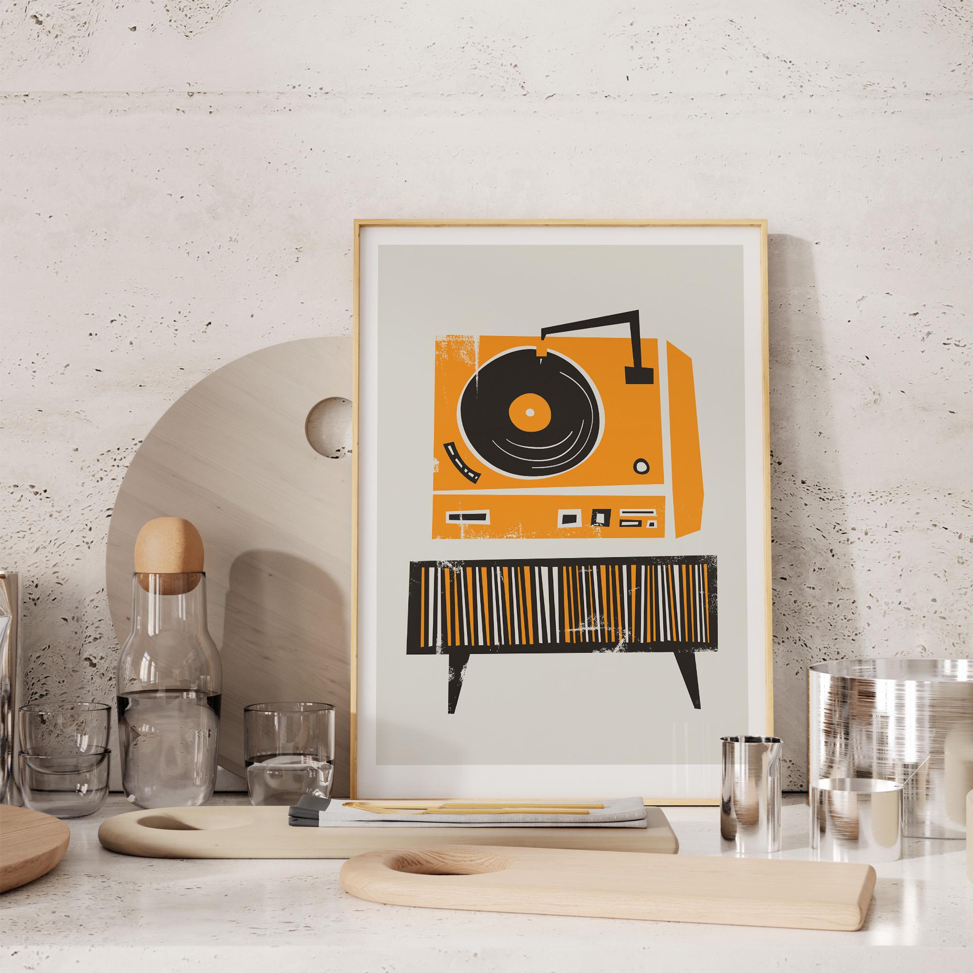 Record Player Print: Orange Turntable Vinyl Deck Art - Etsy