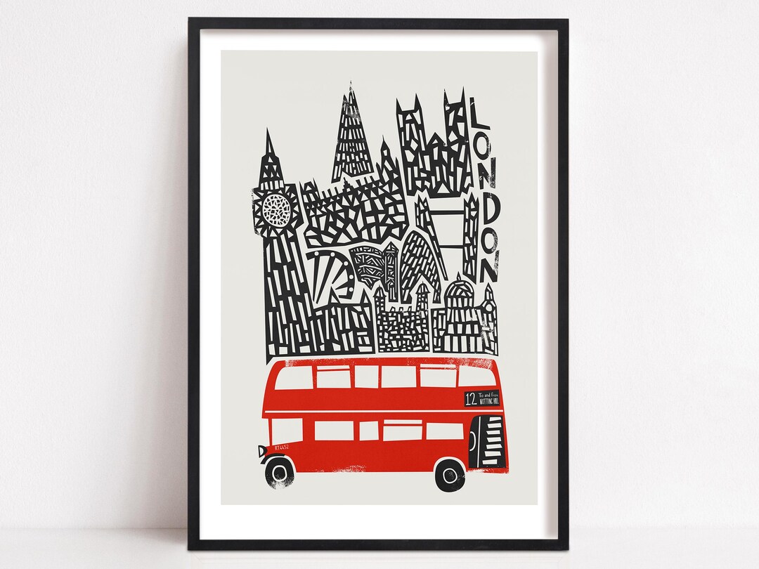 London Travel Poster: City Skyline Red Bus Print - Etsy