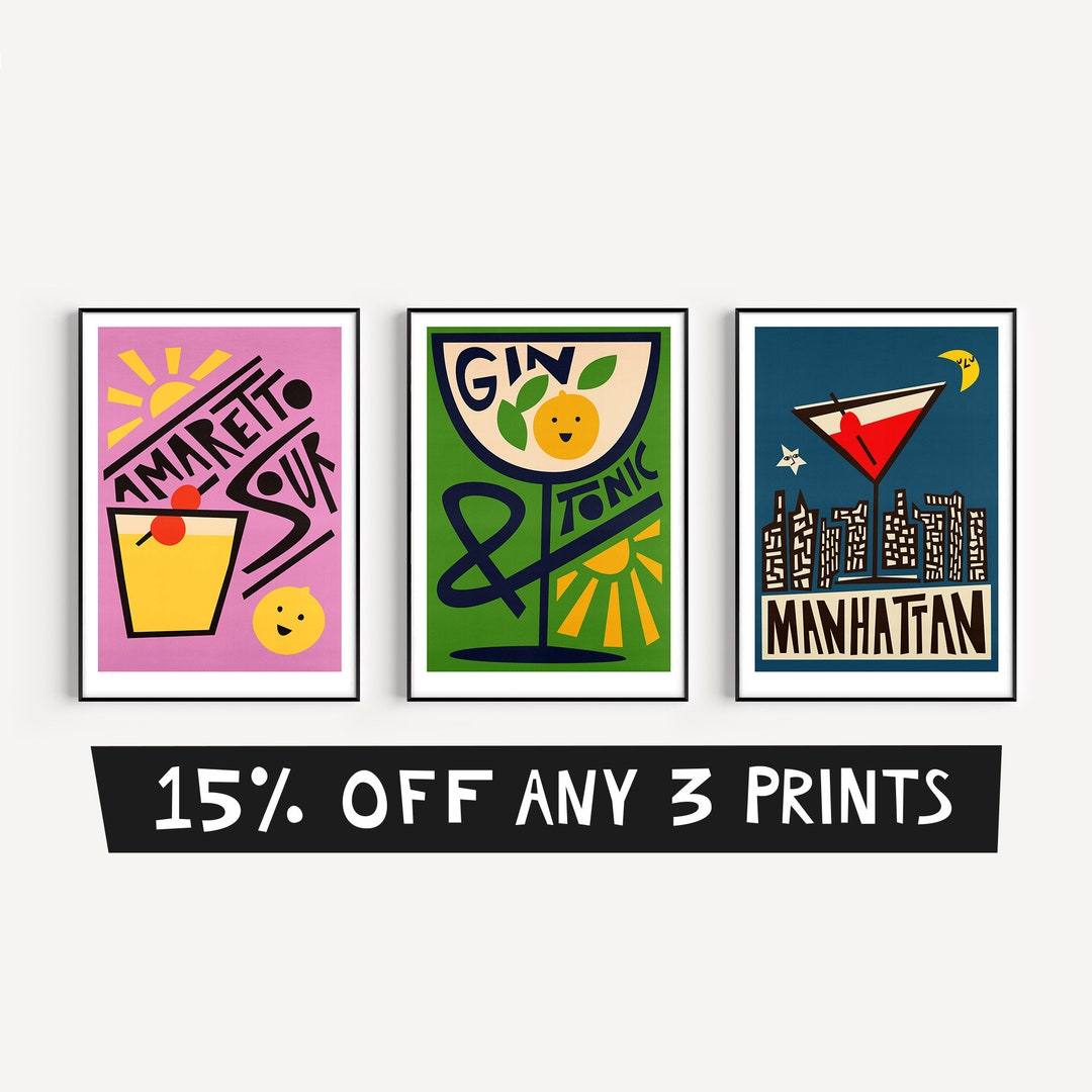 Any 3 Cocktail Prints: Mix and Match Three Piece Cocktail Set - Etsy