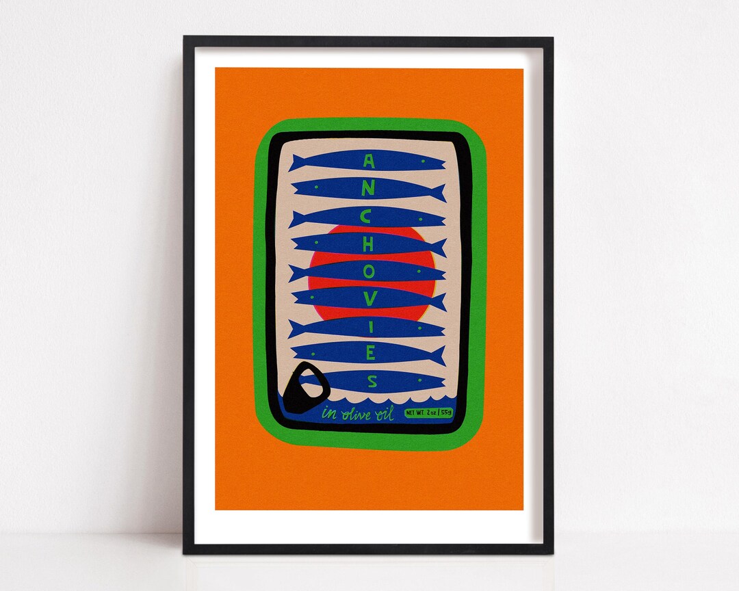 Anchovies Print, Retro Packaging Wall Art, Kitchen Decor Ideas, Foodie ...
