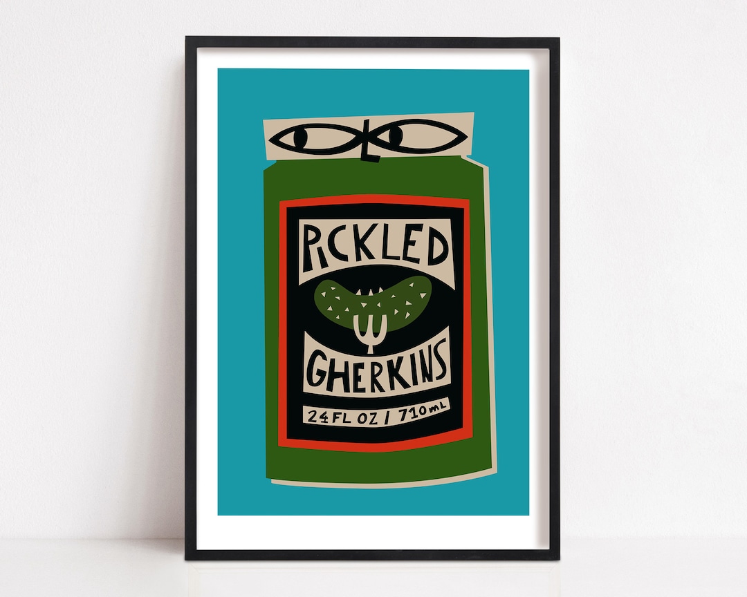 Pickled Gherkins Kitchen Print – Retro Mid-century Food Poster, Bold ...
