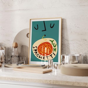 Spaghetti Print, Italian Food Art, Art Deco Food Poster, Mid Century ...