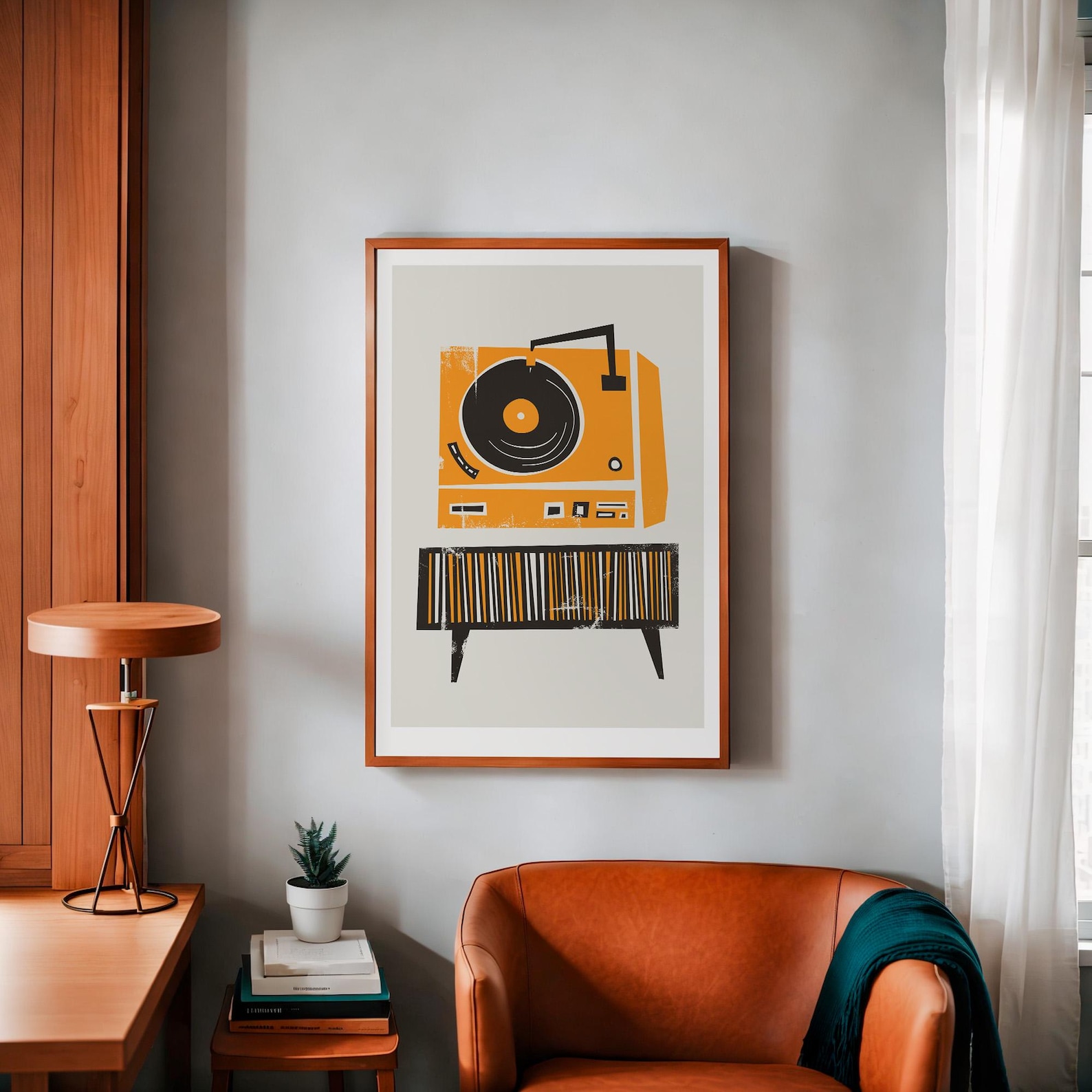 Record Player Print: Orange Turntable Vinyl Deck Art - Etsy