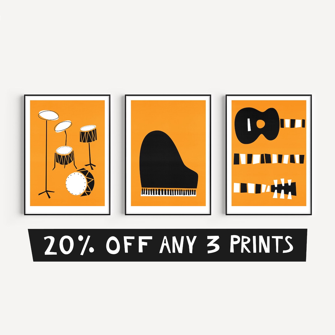 Set of 3 Music Art Prints. Mix and Match Any Three Prints From the Fox ...