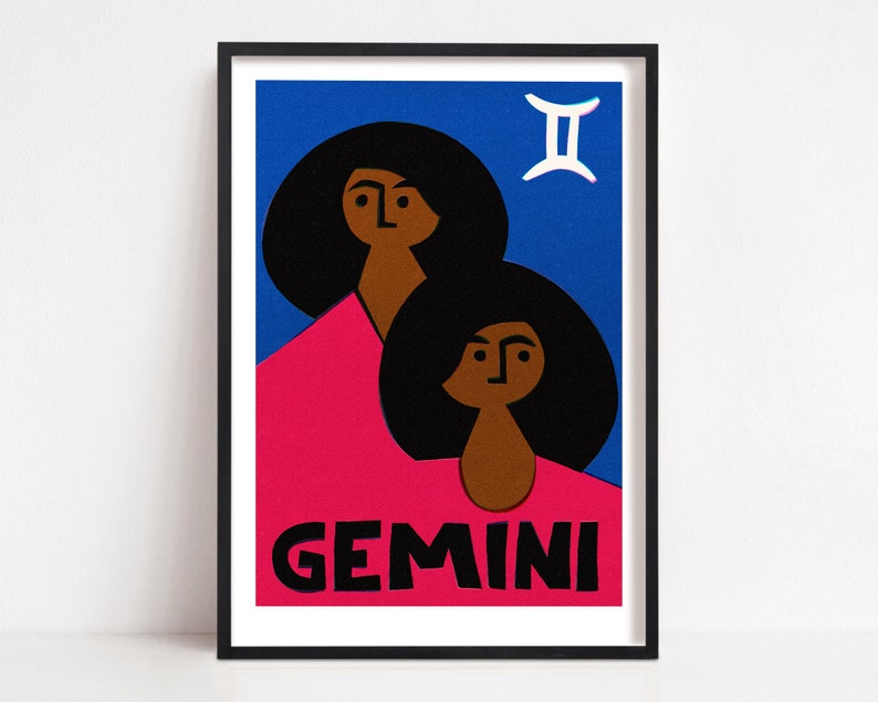 Gemini Star Sign Print: the Twins June Birthday Horoscope Art - Etsy