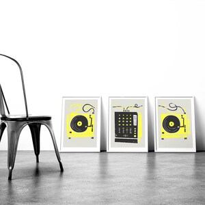Set of 3 DJ Prints, Techno House Music Art, EDM Poster, Vinyl Disc ...