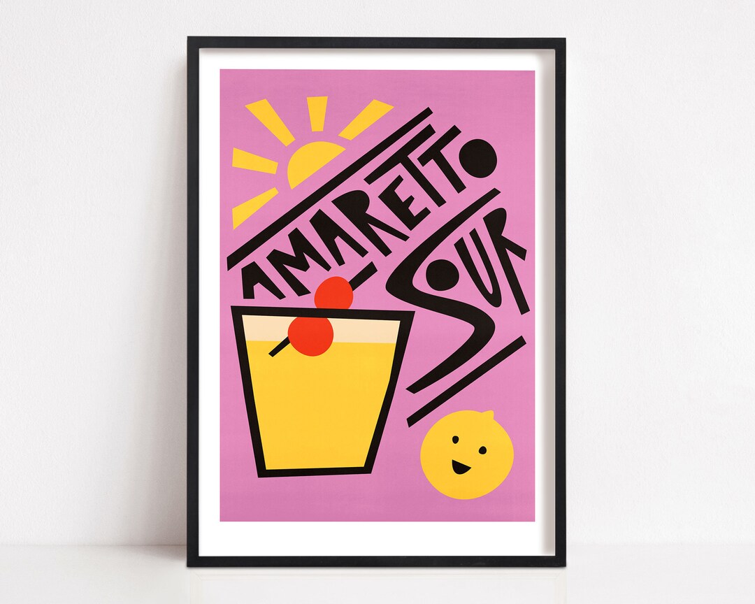 Amaretto Sour Cocktail Print: Bright Pink Mid Century Kitchen Decor - Etsy