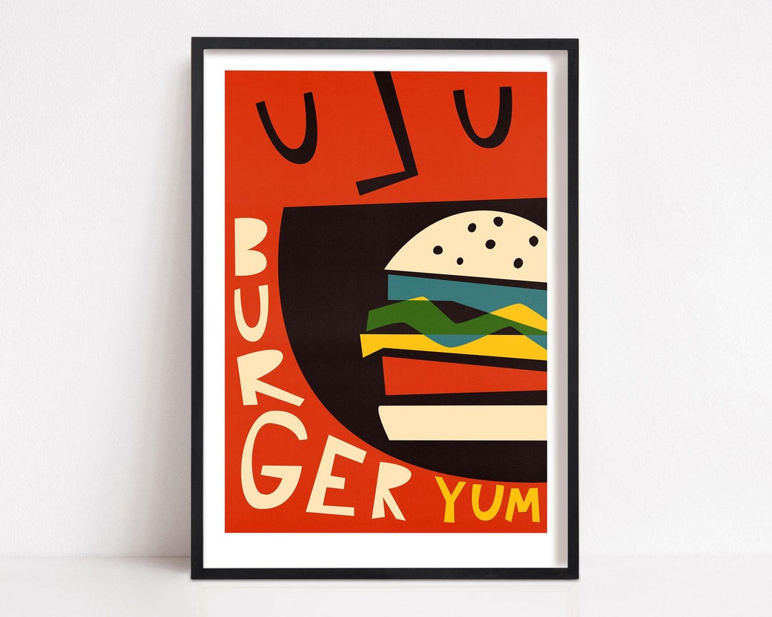 Burger Art Print, Gift for Him, Fast Food Man Cave, Fun Art for Office ...