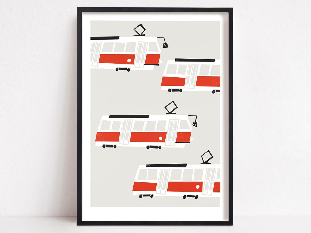 Prague Trams Travel Poster: City Themed Transport Art - Etsy