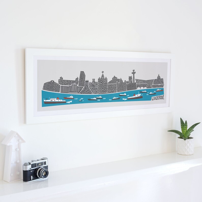 Panoramic Liverpool Print City Skyline Art Mersey Ferry | Etsy