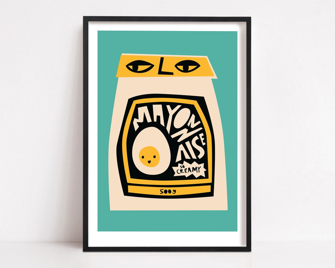 Mayonnaise Print, Cute Mayo Wall Art for Kitchen, Gift for Food Lover ...