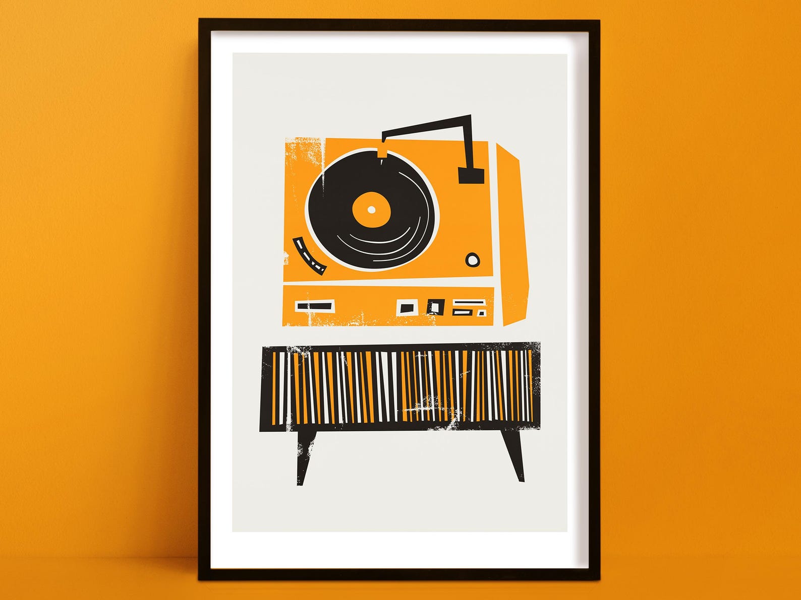 Record Player Print: Orange Turntable Vinyl Deck Art - Etsy