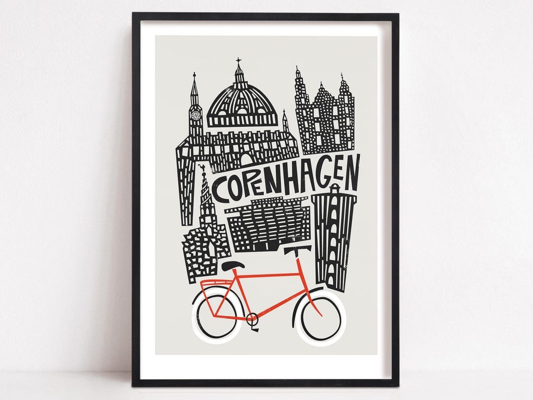 Copenhagen City Poster, Art Deco Travel Art, Collection of Cities ...