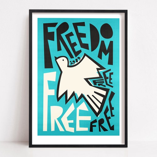 Freedom Print Typographic Poster With Dove as Peace Symbol - Etsy