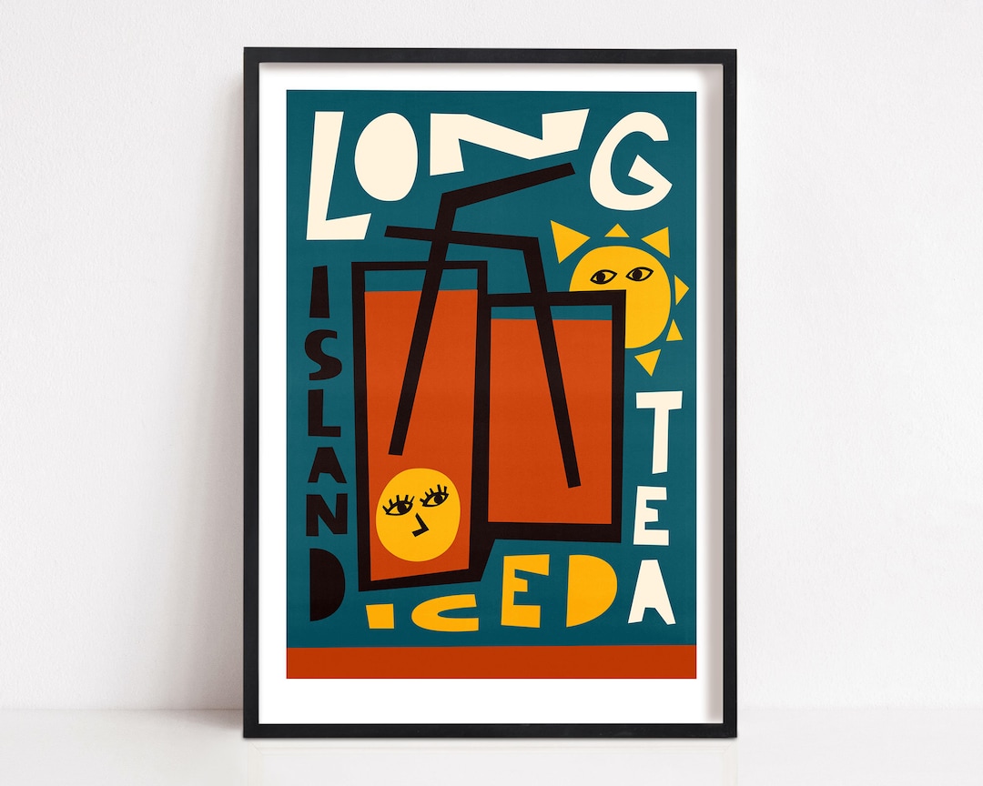 Long Island Iced Tea Cocktail Art Print, Mid Century Kitchen Decor ...