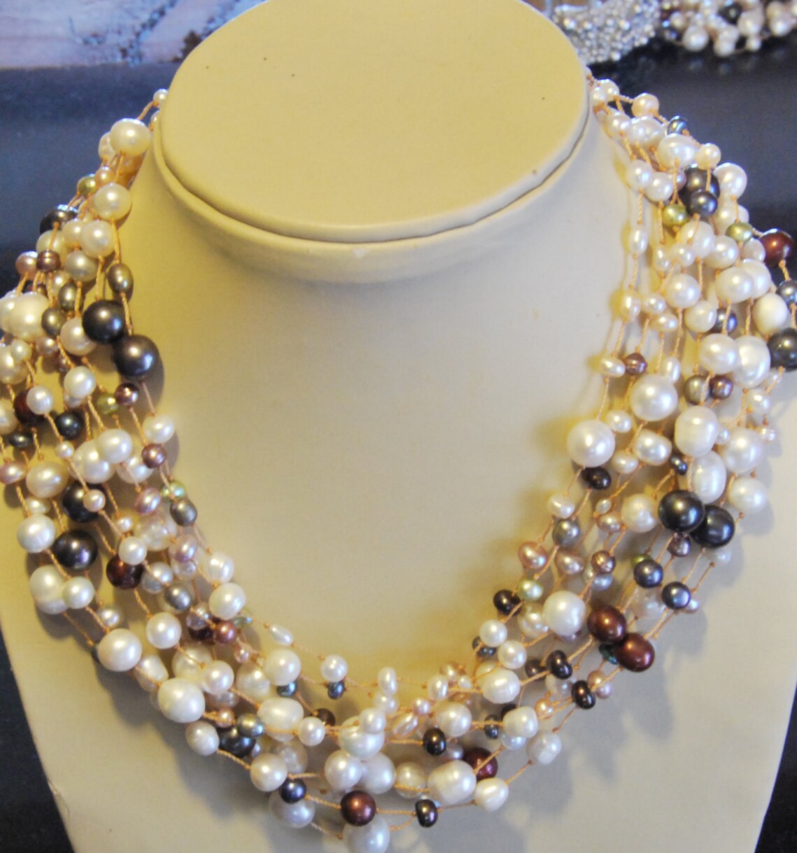 Pearl Cluster. 10 Strings of Pearls All Different Sizes Have Been Used ...