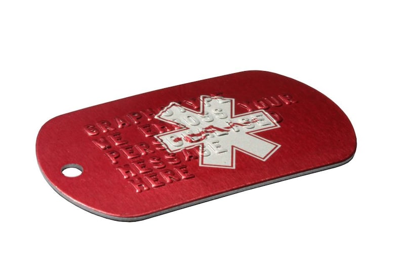 Red Medical ID Star of Life Army Dog Tags With Steel Chains & Red ...