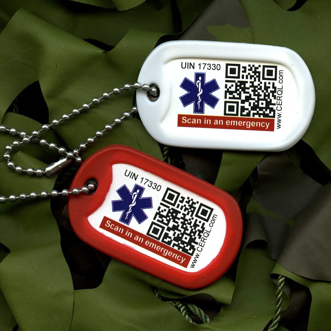Red Medical ID Star of Life Army Dog Tags With Steel Chains & Red ...