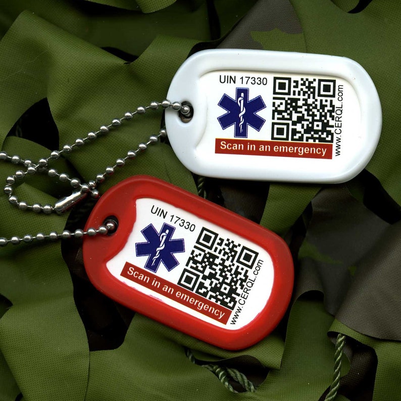 Red Medical ID Star of Life Army Dog Tags With Steel Chains & Red ...