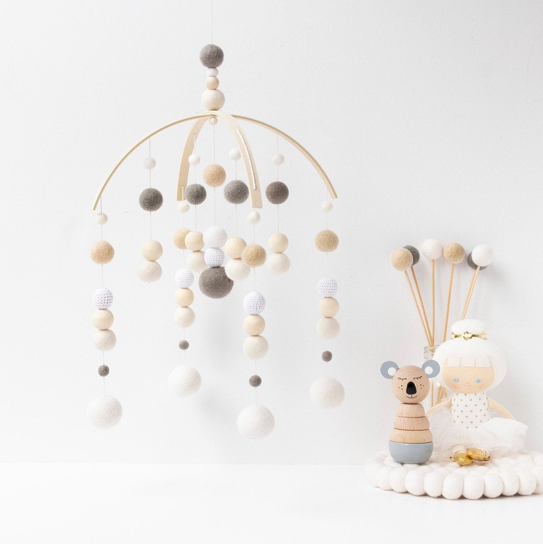 Neutral Baby Mobile White Beige and Grey Baby Mobile - Etsy