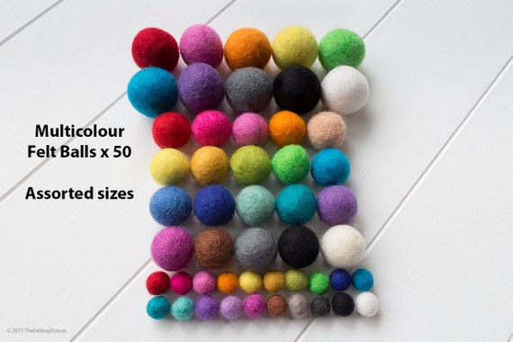 Assorted Sizes Wool Felt Ball X 50 Multicolour. Assorted Felt | Etsy