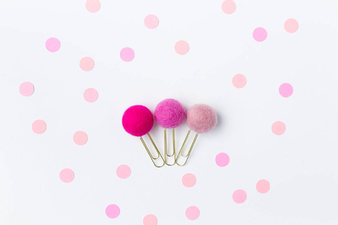 3 X Pom Pom Paper Clips. Pink Cute Paper Clip. Large Paper Clips ...