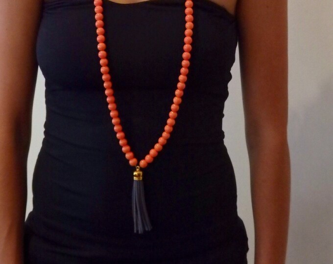 Orange Beaded Tassel Necklace - Etsy