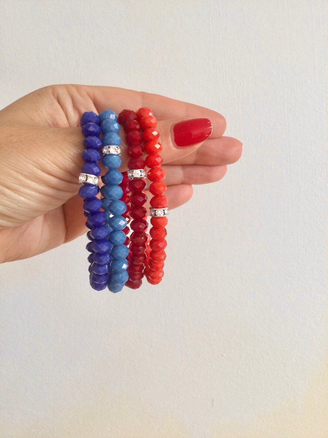 Crystal Bracelet Stacks With Silver Beads. Red Crystal Bead Bracelet ...
