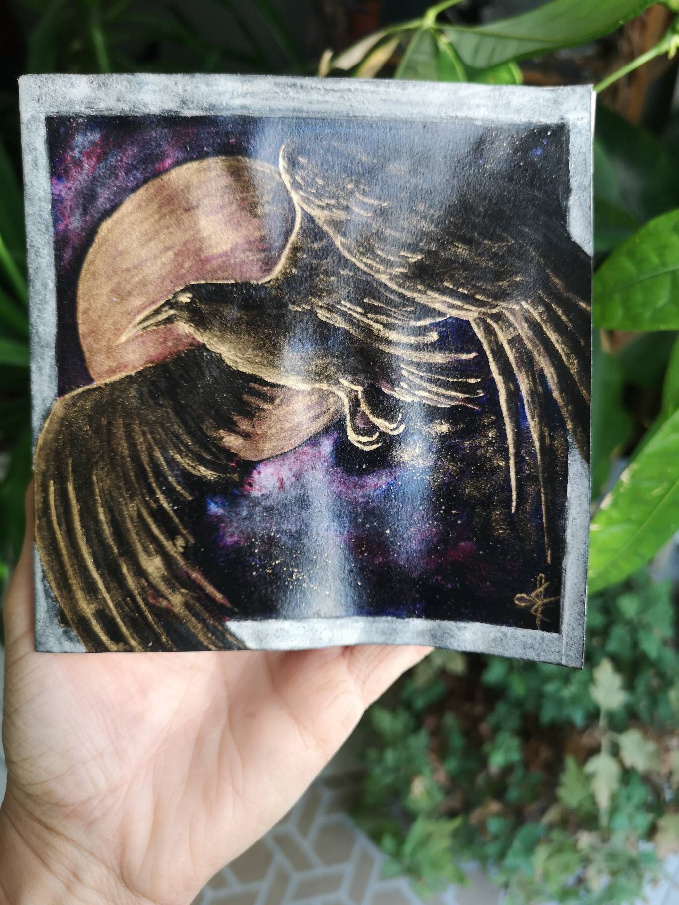 Raven and Planet Postal Card Made With Handmade Ink - Etsy