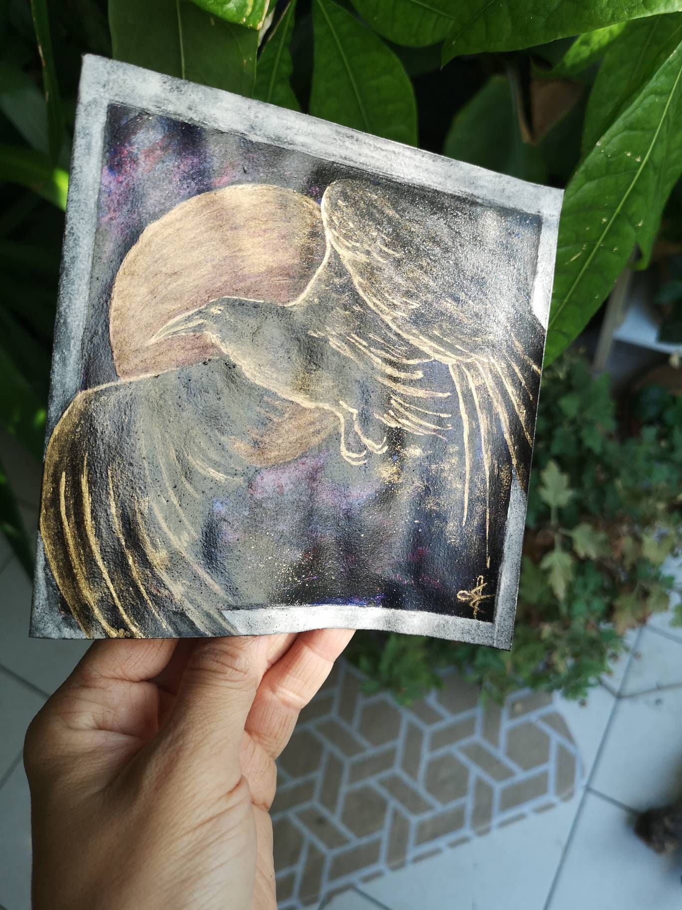 Raven and Planet Postal Card Made With Handmade Ink - Etsy