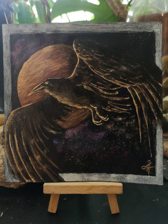 Raven and Planet Postal Card Made With Handmade Ink | Etsy