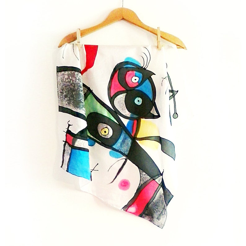 Joan Miro silk scarf hand painted. Square scarf with abstract | Etsy