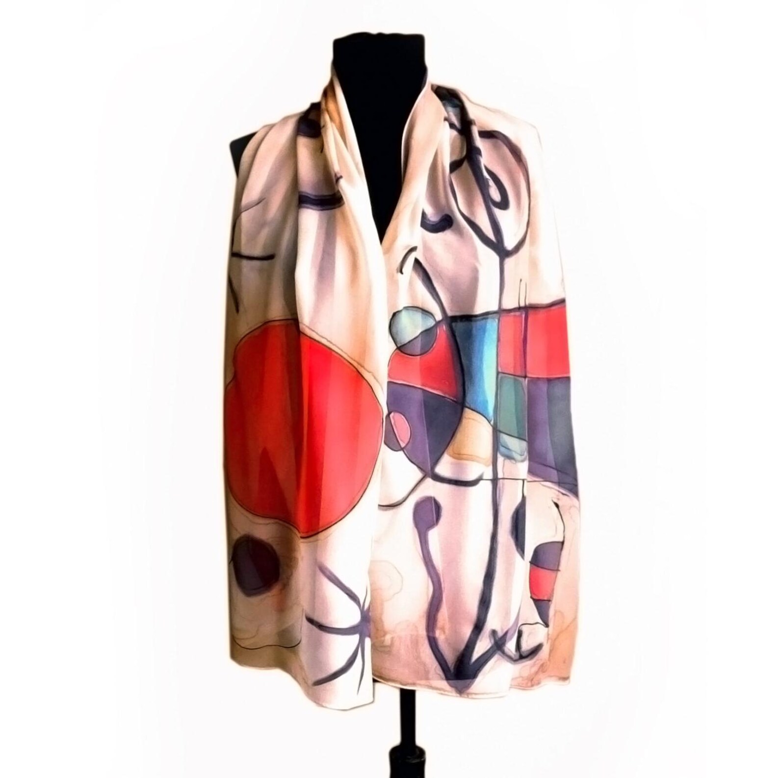 Joan Miro Scarf. Hand Painted Shawl Wrap With Abstract Design. Artistic ...
