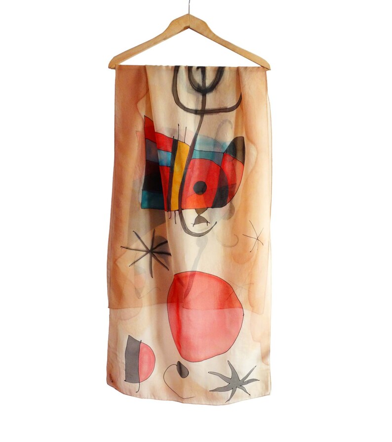 Joan Miro Scarf. Hand Painted Shawl Wrap With Abstract Design. Artistic ...