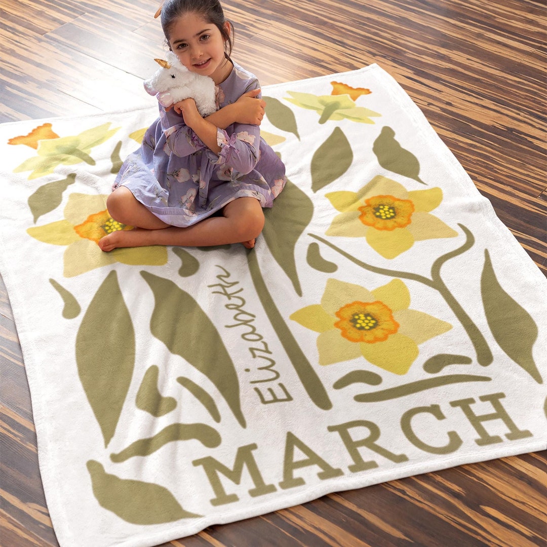 Custom March Birth Flower Blanket. Daffodil Throw Art Deco Style ...