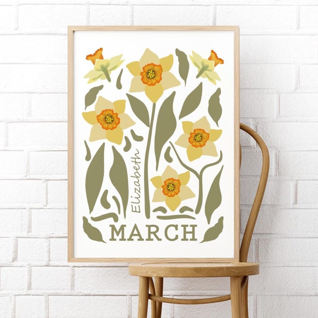 Custom March Birth Flower Print With Frame. Personalize Floral Poster ...