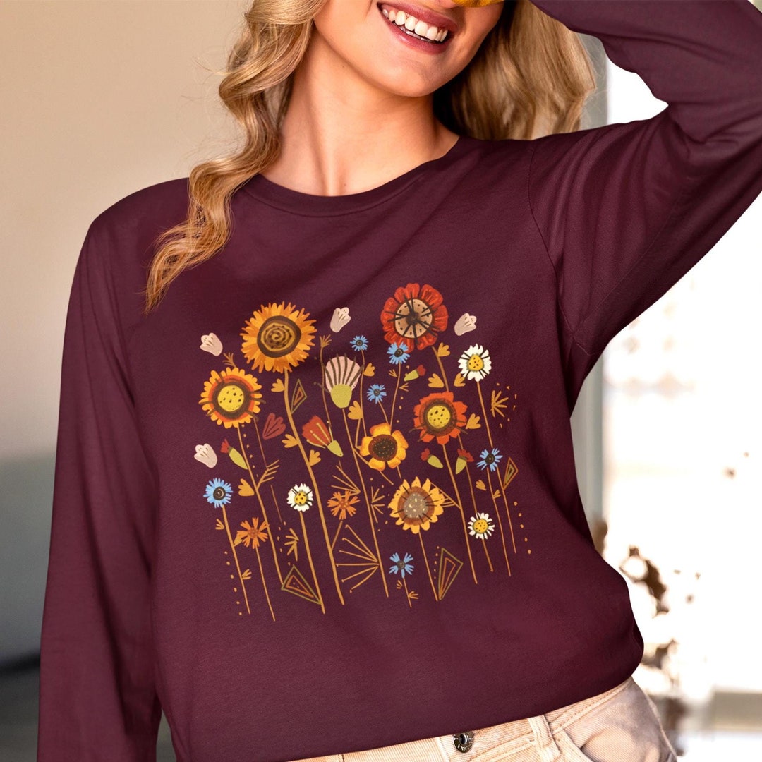 Wild Flowers Sweatshirt. Art Deco Floral Blouse. Cottage Core Sweater ...