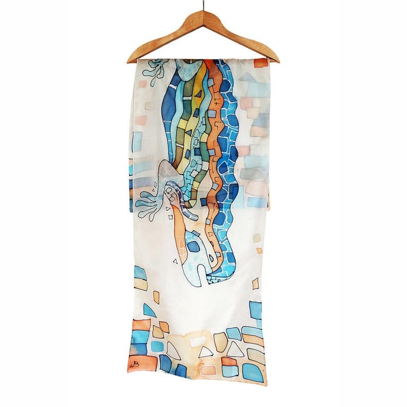 Gaudi's Salamander Scarf. Hand Painted Silk Scarf With Lizard. Famous ...