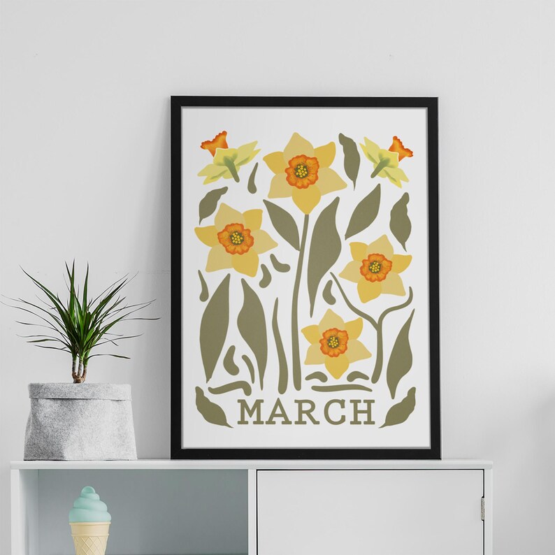 Custom March Birth Flower Print With Frame. Personalize Floral Poster ...