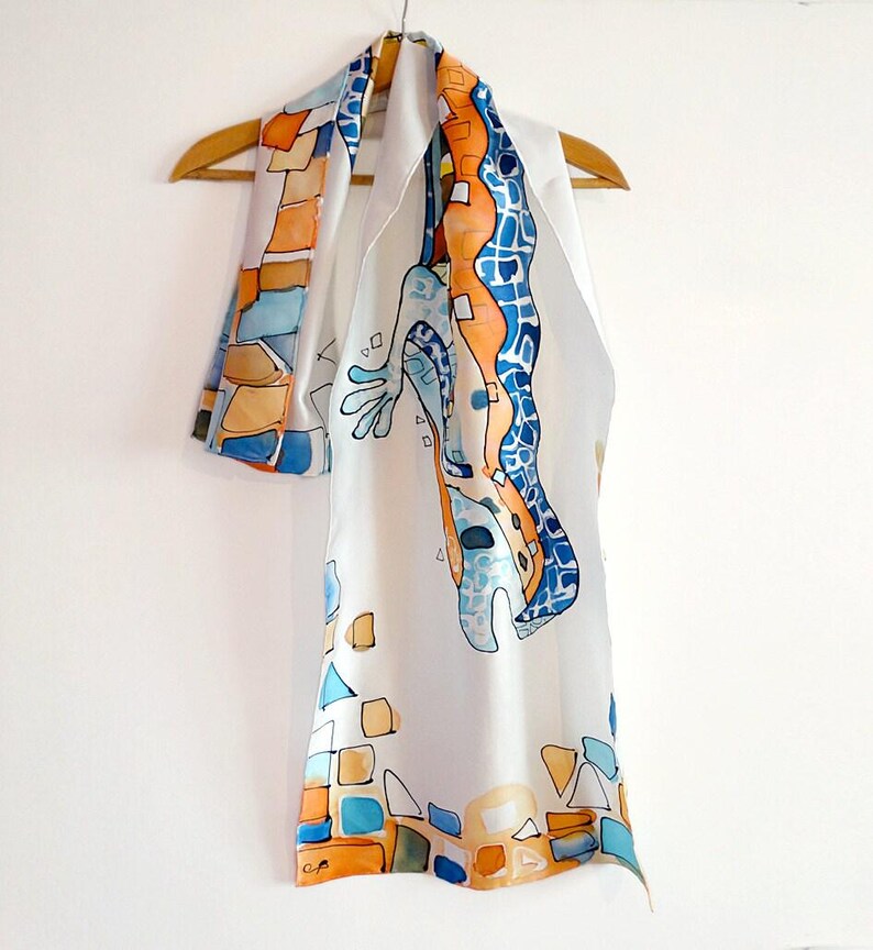 Gaudi's Salamander Scarf. Hand Painted Silk Scarf With Lizard. Famous ...