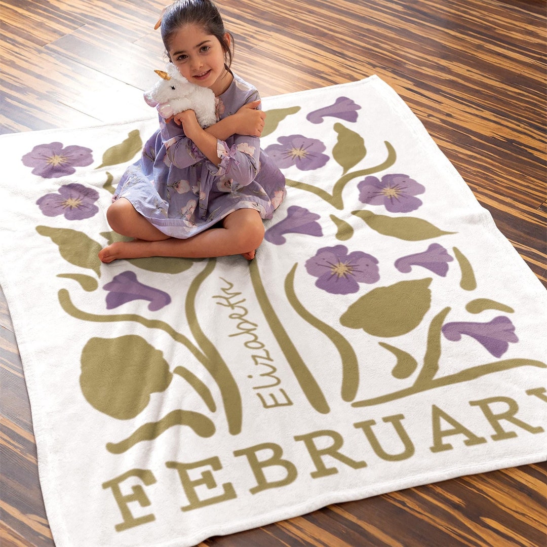 Custom February Birth Flower Blanket. Violets Throw Art Deco Style ...