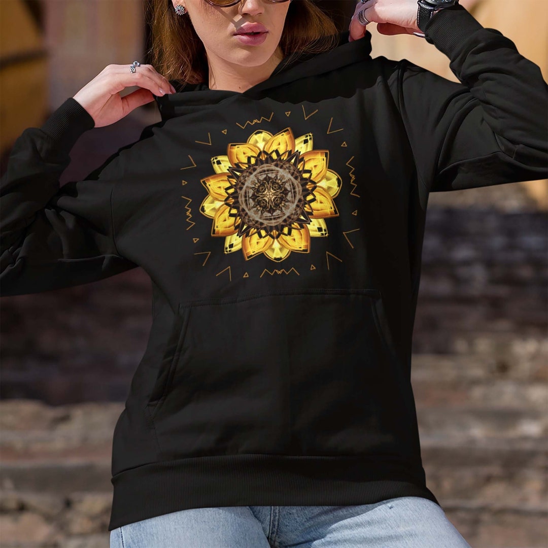 Sunflower Hoodie in Yellow and Black. Floral Hooded Sweatshirt ...