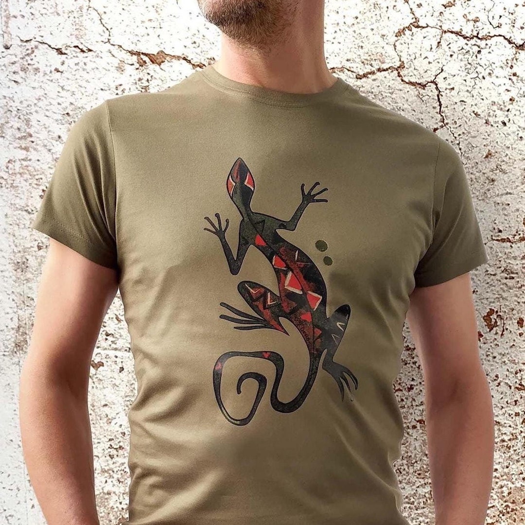 Red, Black Lizard T-shirt. Olive Green Tribal T-shirt With Lizard ...